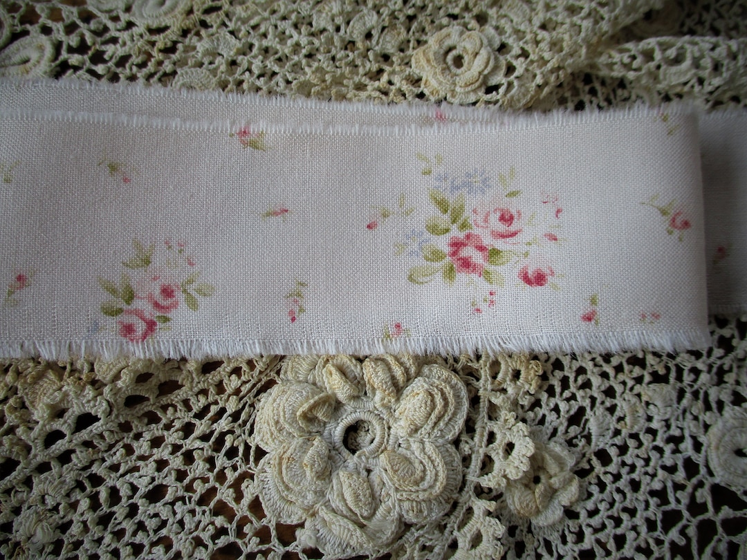 Hand Tattered Fabric Ribbon Blush Pink Tossed Roses Junk Journal ...