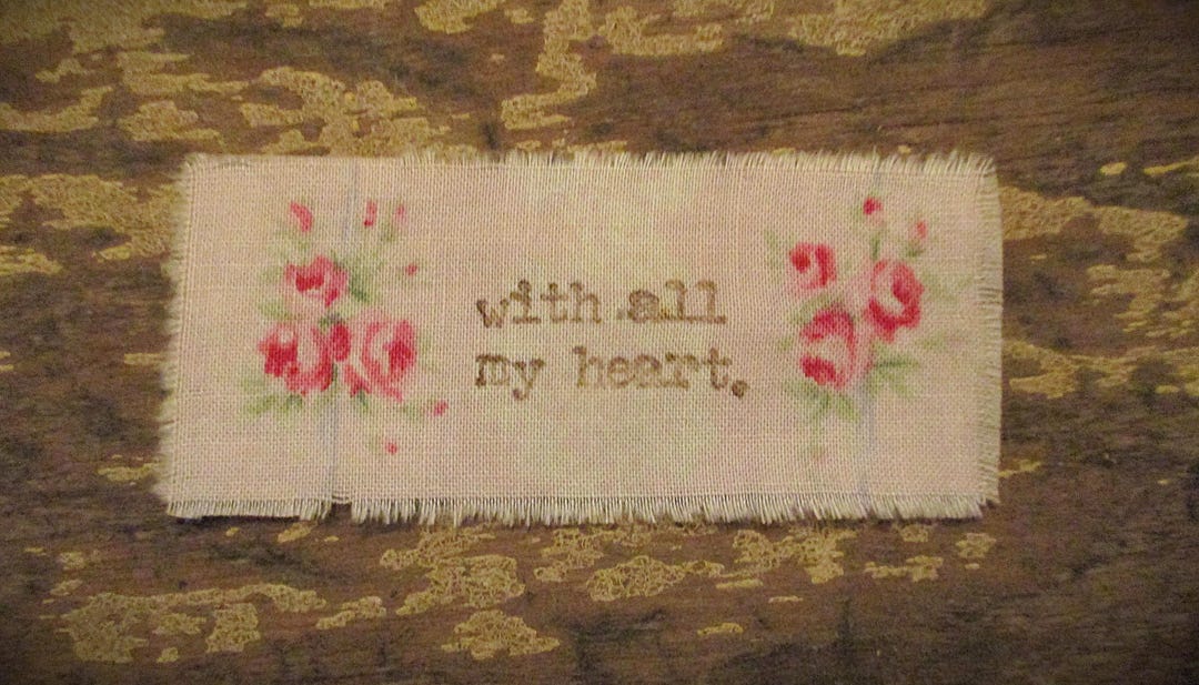 Hand Stamped Tattered Fabric Ribbon Patch Embellishment Rose Ticking ...