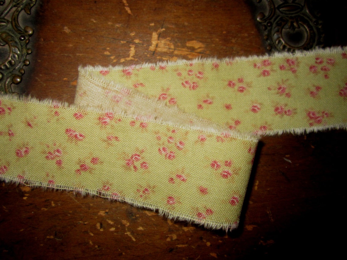 Tattered Tea Stained Fabric Ribbon Pink Dainty Tiny Rosebuds - Etsy