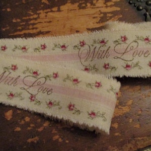 Hand Stamped Sweet Rose Ticking Tea Dyed Ribbon With Love Junk Journal ...
