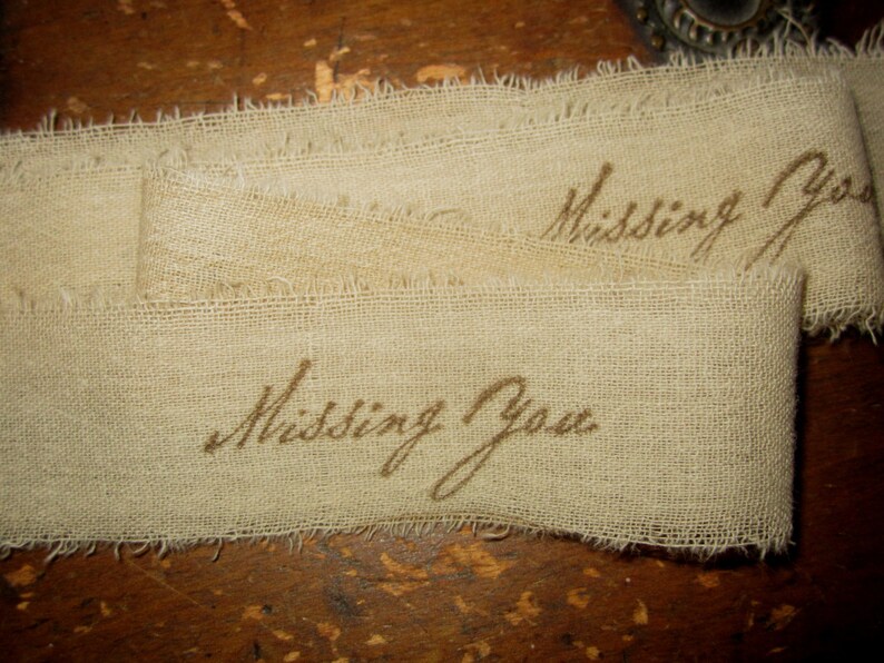 Hand Stamped Tattered Aged Fabric Ribbon Rustic Romance Etsy