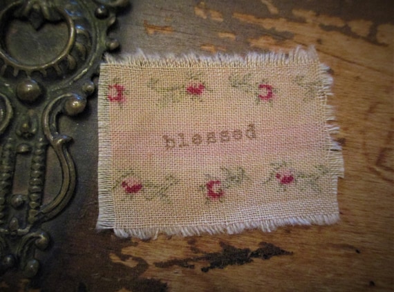 Hand Stamped Tattered Fabric Ribbon Patch Embellishment Shabby - Etsy