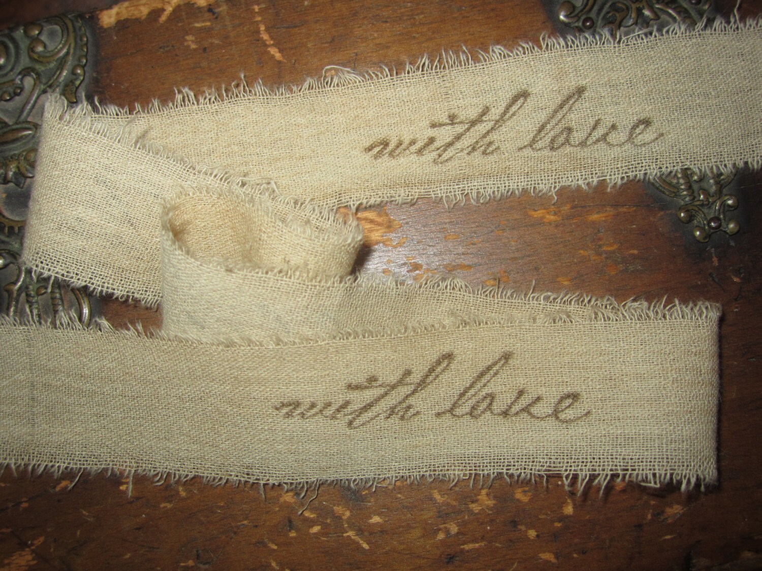 Hand Stamped Tattered Aged Fabric Ribbon Rustic Romance - Etsy