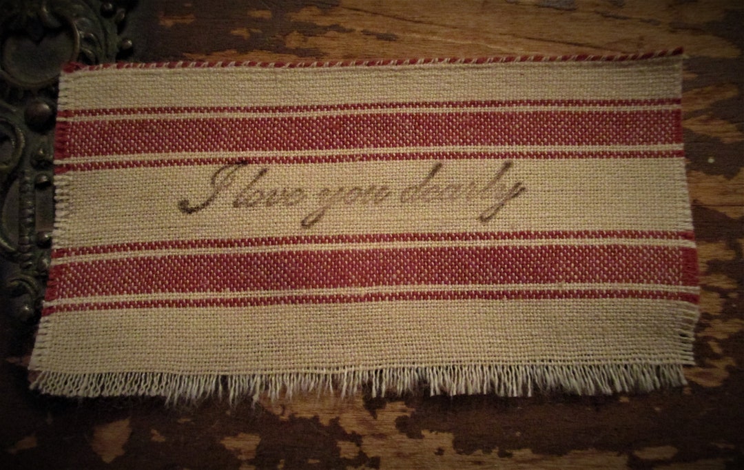 Hand Stamped Tattered Fabric Ribbon Patch Embellishment Red Ticking ...