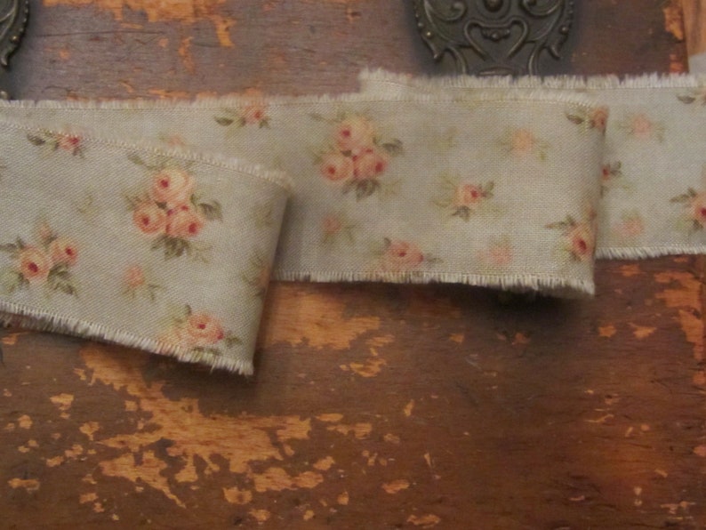 Tattered Tea Stained Fabric Ribbon Robin Egg Blue Peach Roses - Etsy Israel