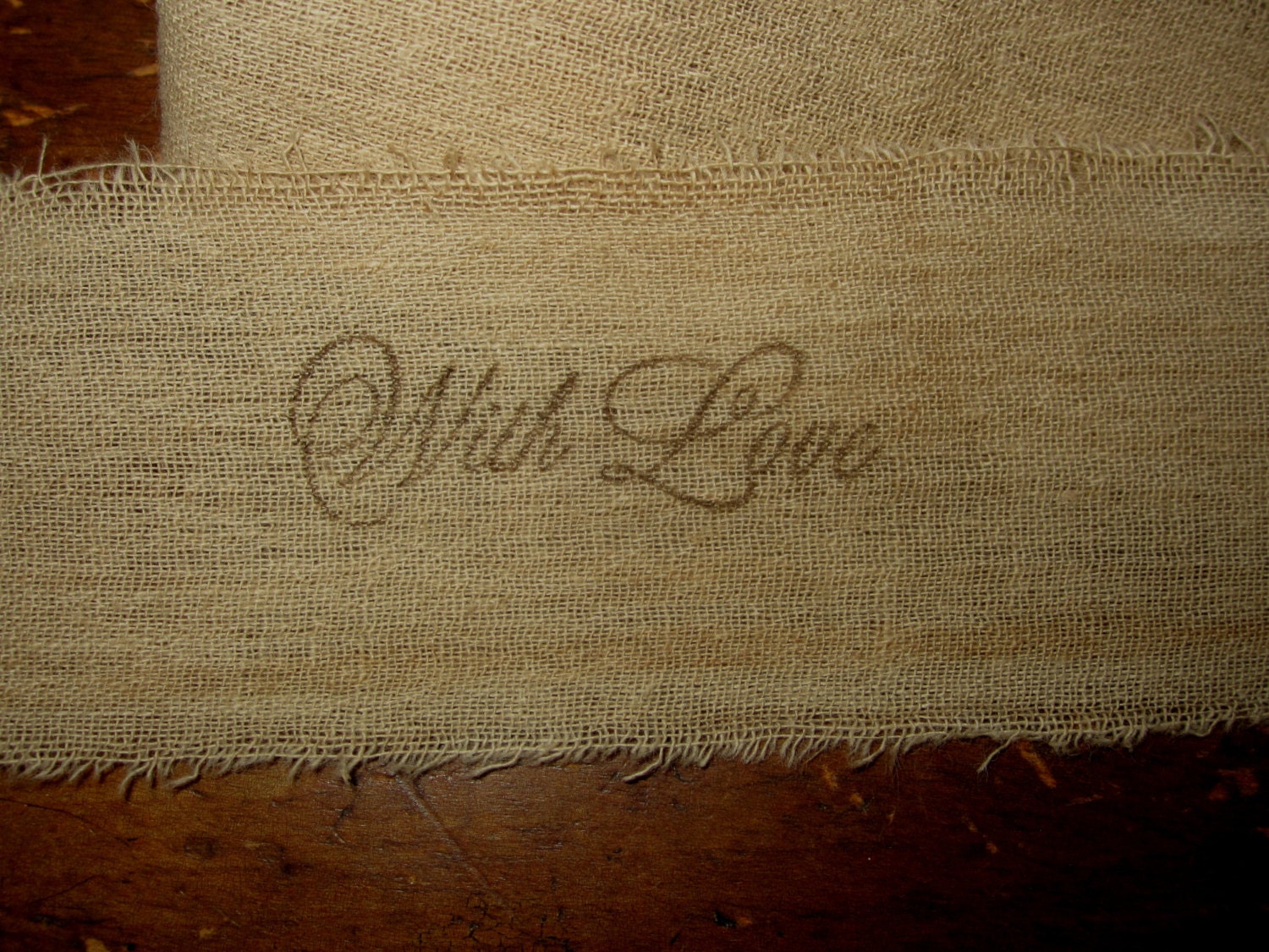 Hand Stamped Tea Stained Tattered Fabric Ribbon Rustic | Etsy