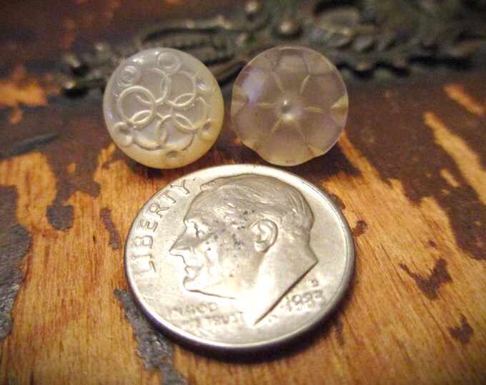 2 Vintage Mother of Pearl Shell Carved Buttons Metal Shank Stunning ...