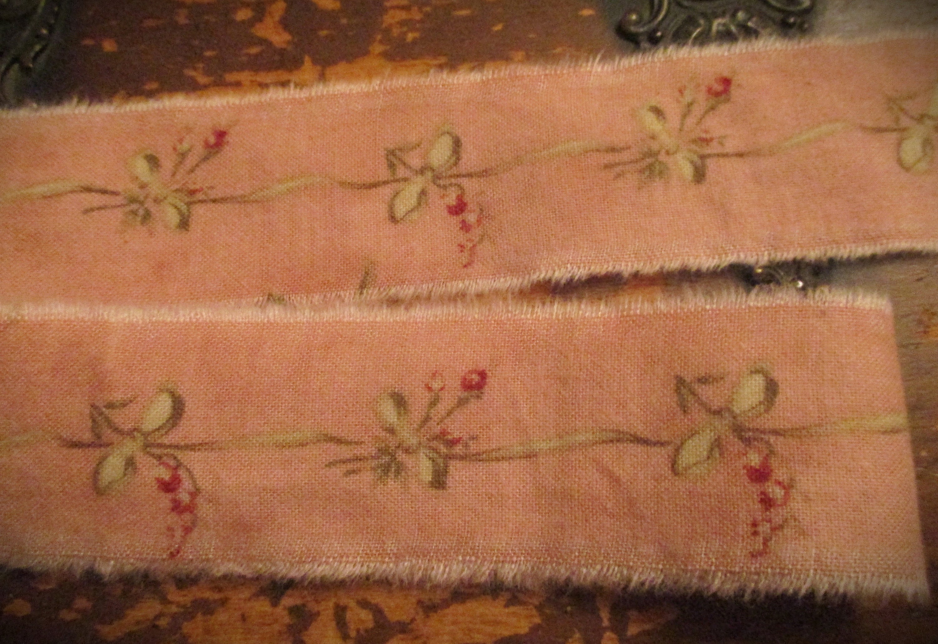 Tattered Aged Christmas Rose Dainty Floral Vintage Pink Fabric Ribbon ...