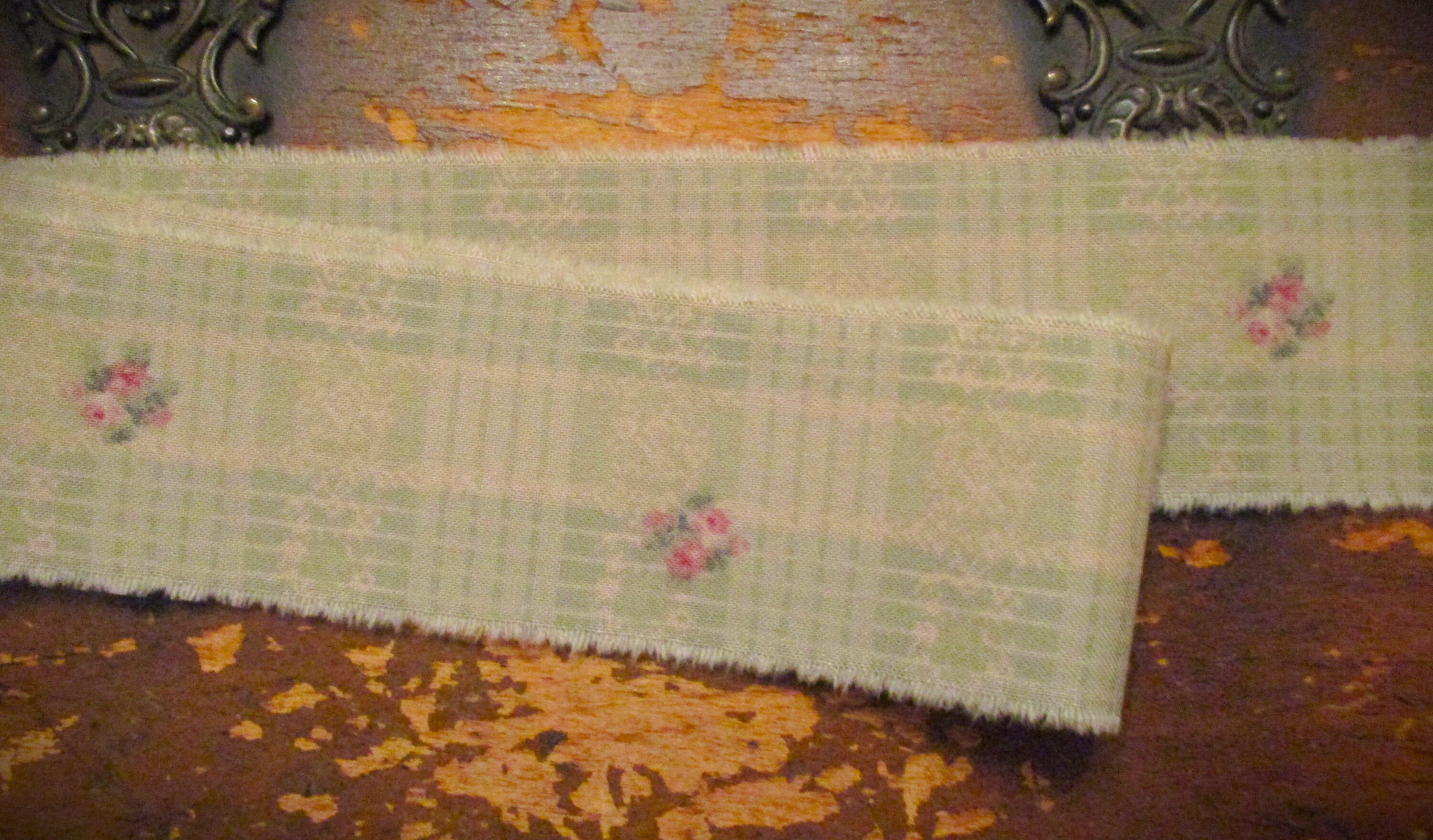 Tattered Vintage Appeal Fabric Ribbon Aged Shabby Green Check Petite ...