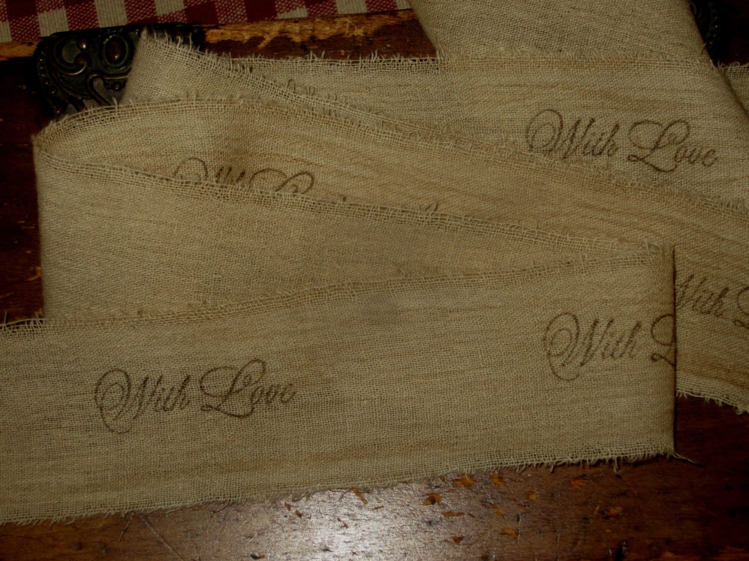 Hand Stamped Tea Stained Tattered Fabric Ribbon Rustic | Etsy