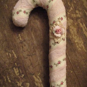 Rosebud Ticking Vintage Lace Pink Tattered Shabby Candy Cane Christmas ...