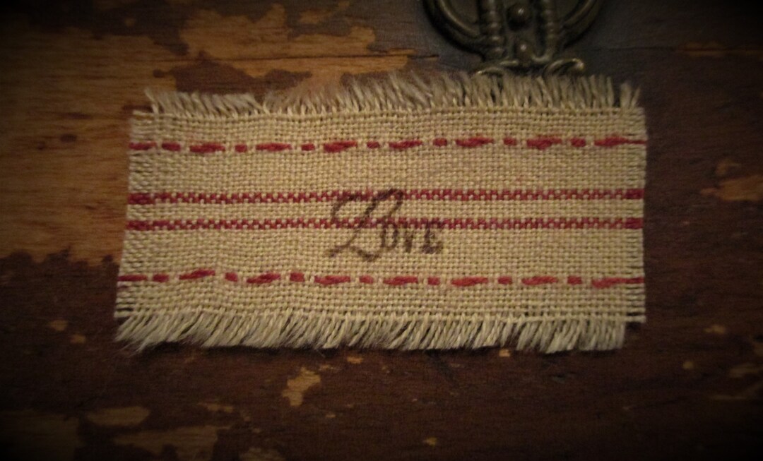 Hand Stamped Petite Tattered Fabric Ribbon Patch Embellishment Red ...