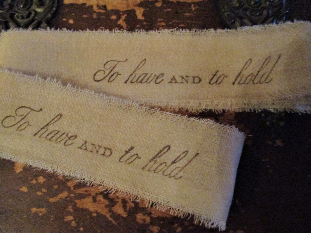 Hand Stamped Tea Stained Tattered Fabric Ribbon Rustic Romance ...