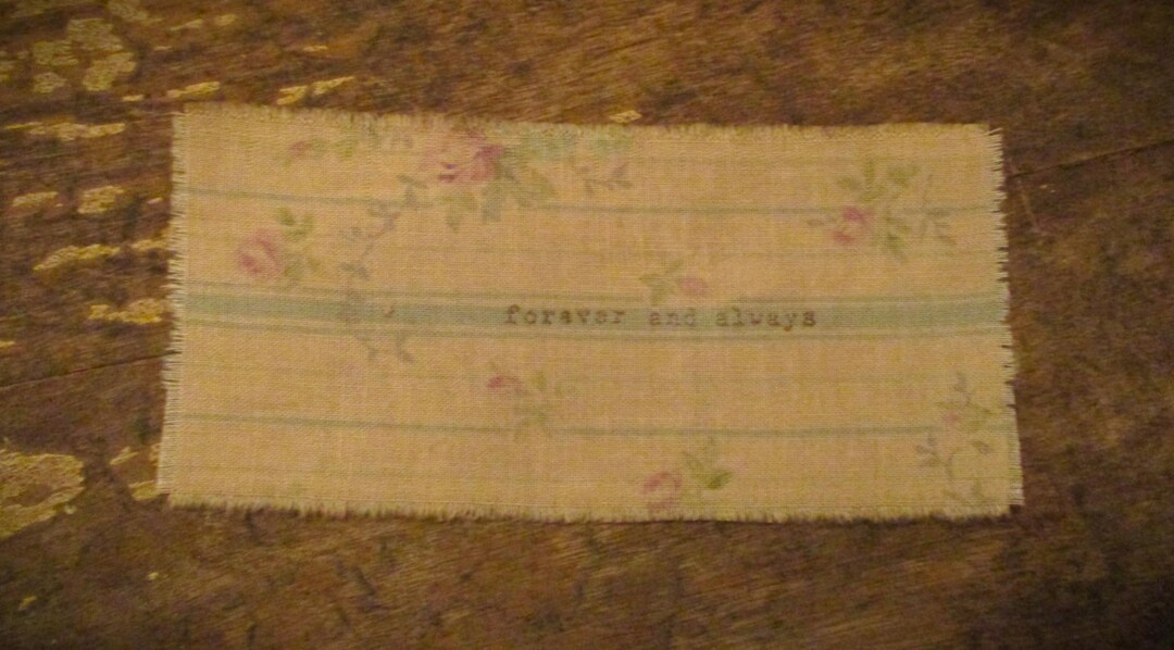 Hand Stamped Tattered Fabric Ribbon Patch Shabby Blue Ticking Purple ...
