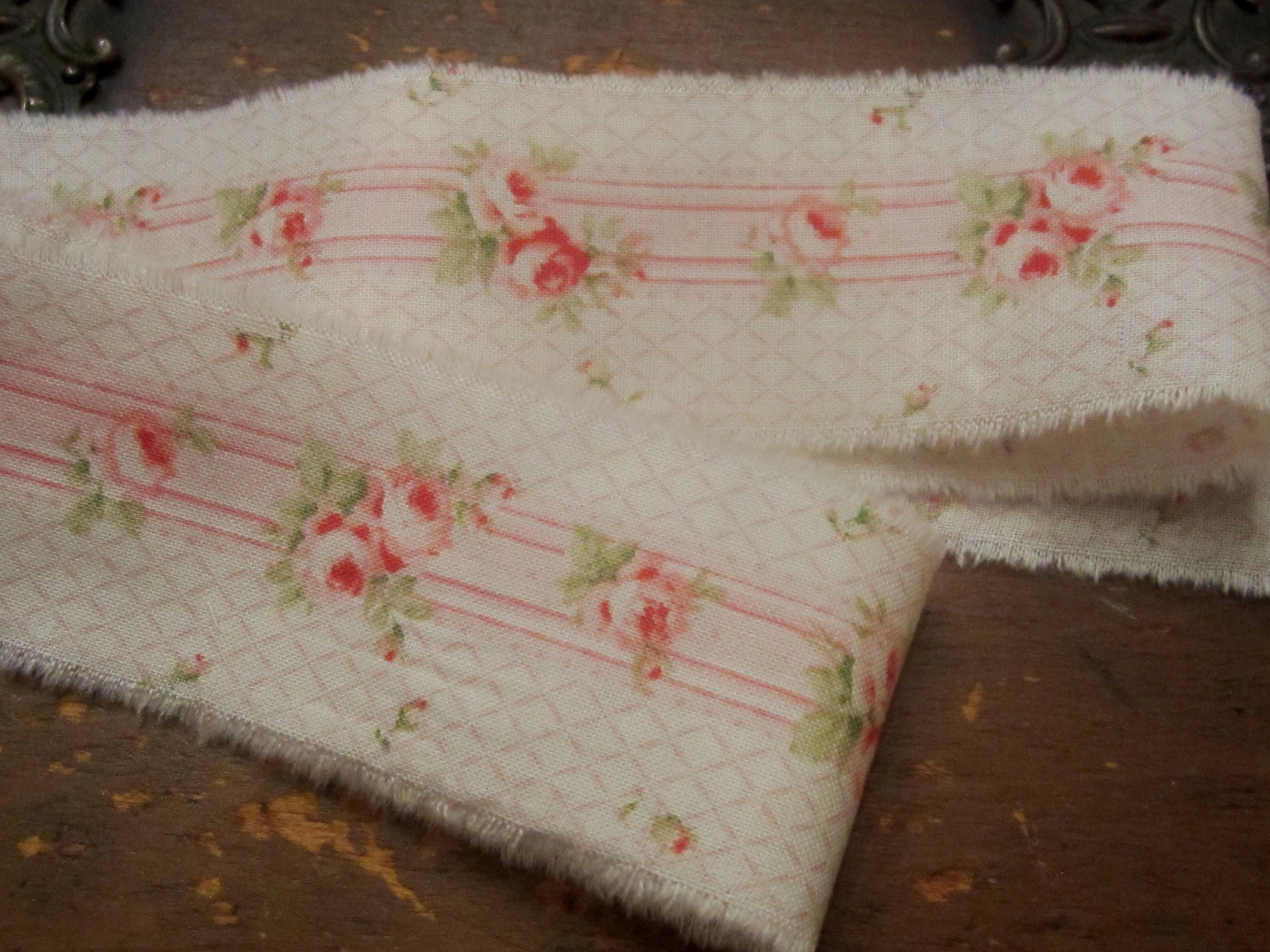 Tattered Fabric Ribbon Shabby Pink Rosebud Ticking Stripe | Etsy