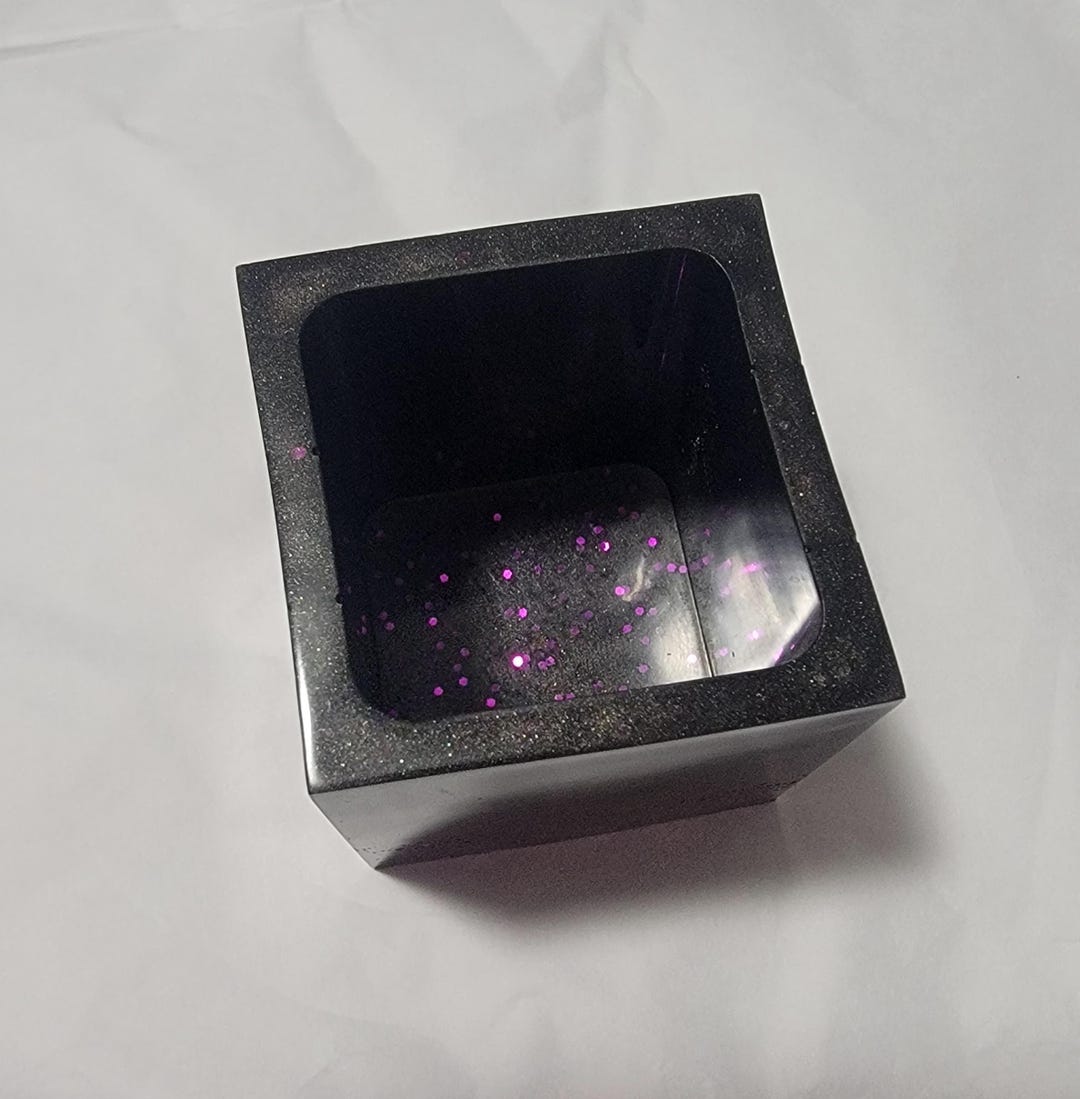 Small Black Cube Box Black With Purple Glitter - Etsy