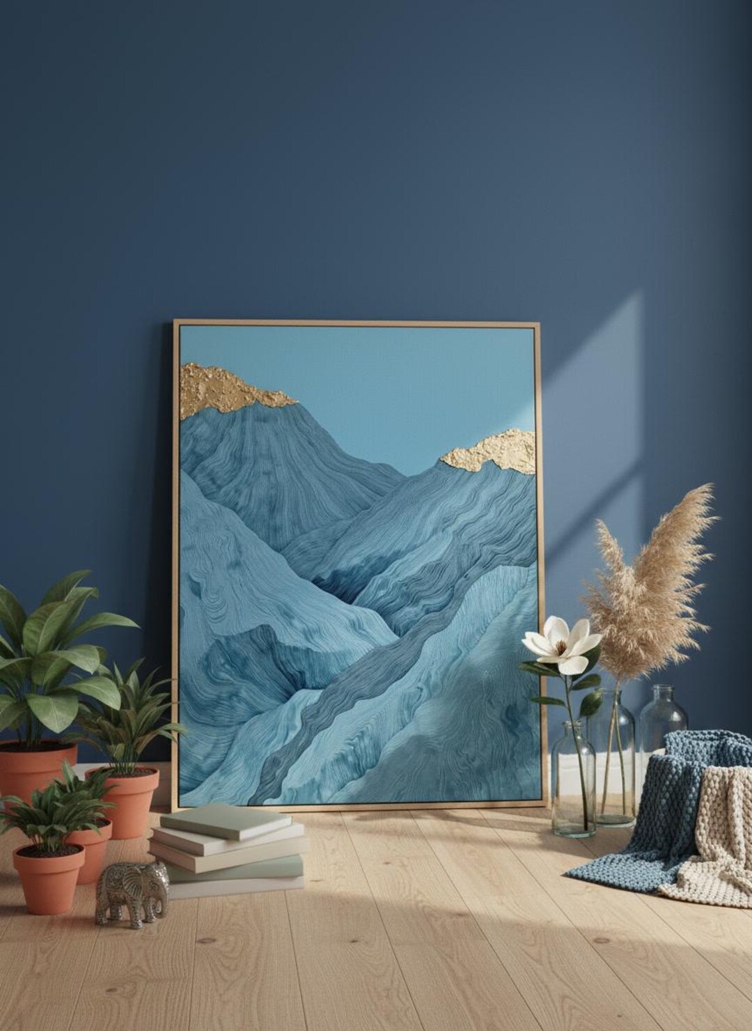 Abstract Blue Mountains With Gold | Canvas Print | Contemporary Art - Etsy