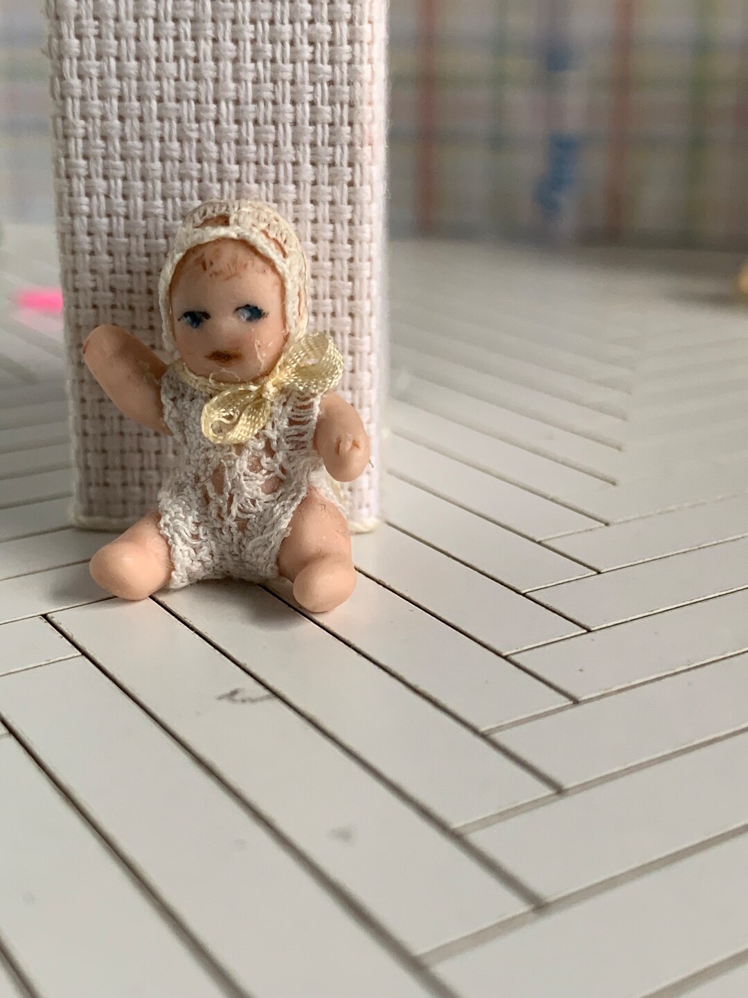 Micro Miniature Porcelain Baby Doll Tiny Itty Bitty Sitting Baby Doll ...