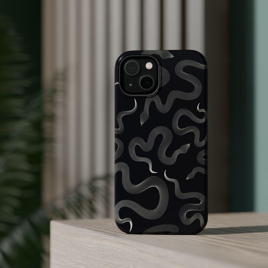 Black and White Snake iPhone Case - Monochrome Serpent Design Magsafe ...