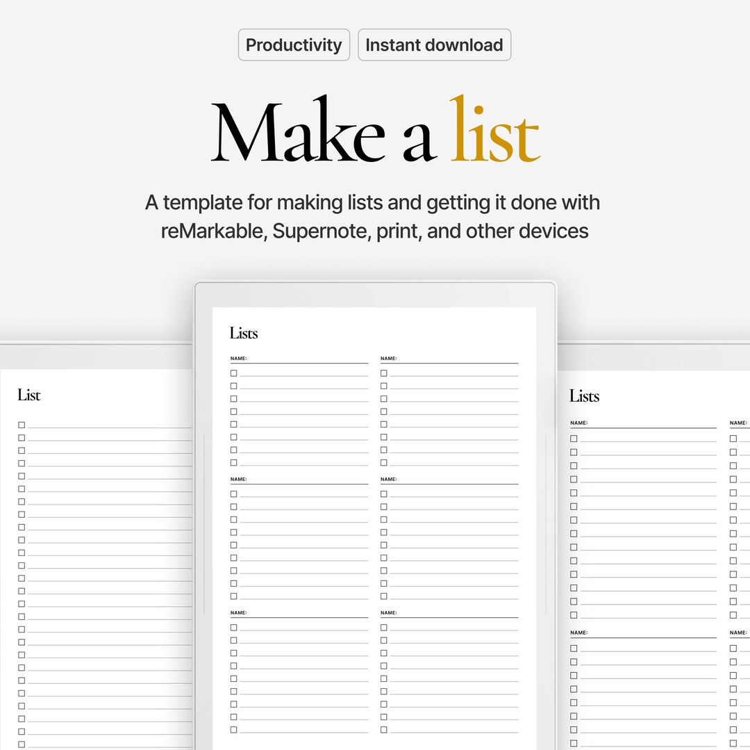 Digital List Template for Remarkable, Kindle Scribe, Supernote (PDF ...