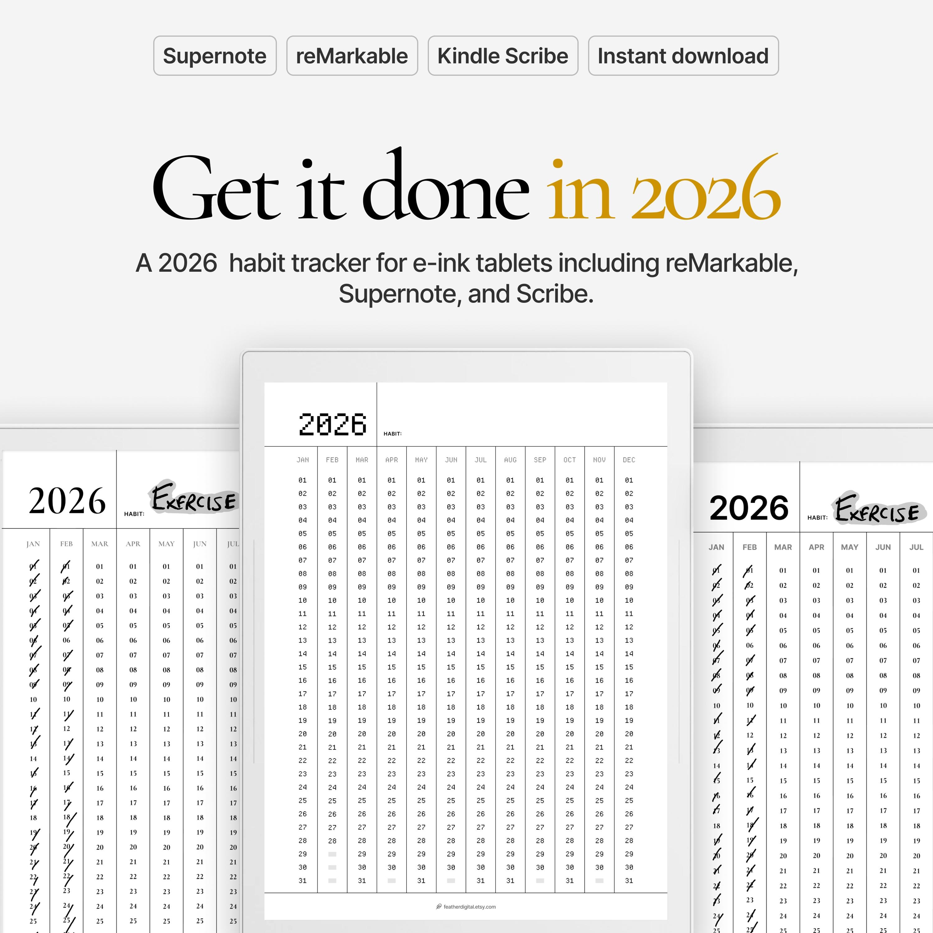 2026 Habit Tracker for Remarkable, Supernote, Kindle Scribe | E-ink ...