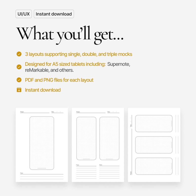 Mobile UX Wireframe Template for A5 Tablets – Remarkable, Supernote ...