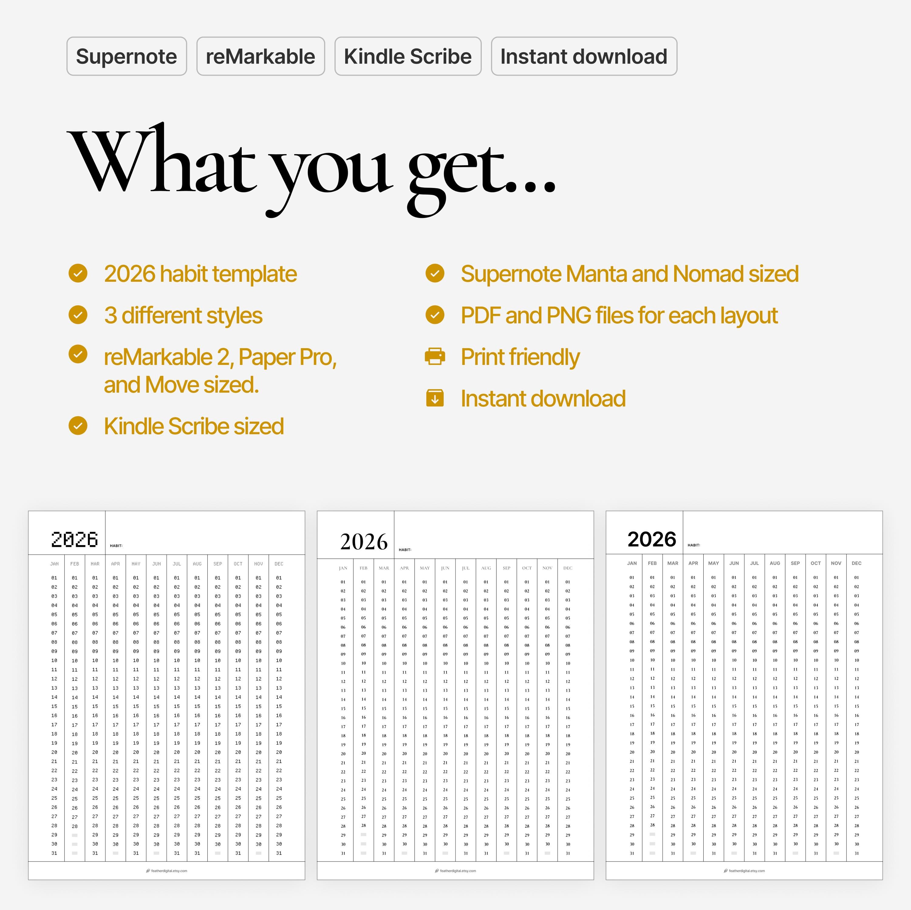 2026 Habit Tracker for Remarkable, Supernote, Kindle Scribe | E-ink ...