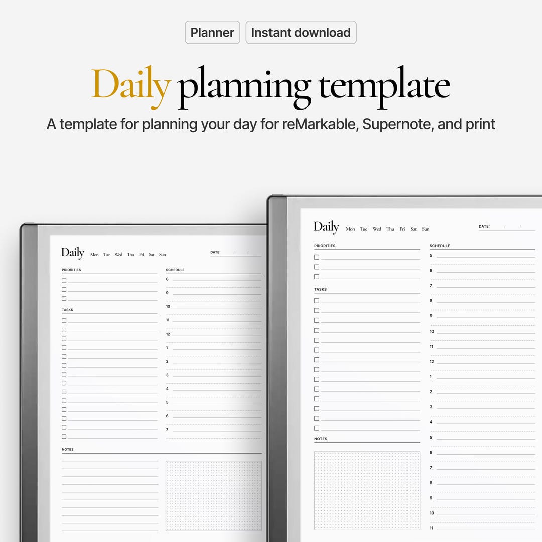 Daily Planning Template for Remarkable, Supernote, Kindle Scribe | A5 ...