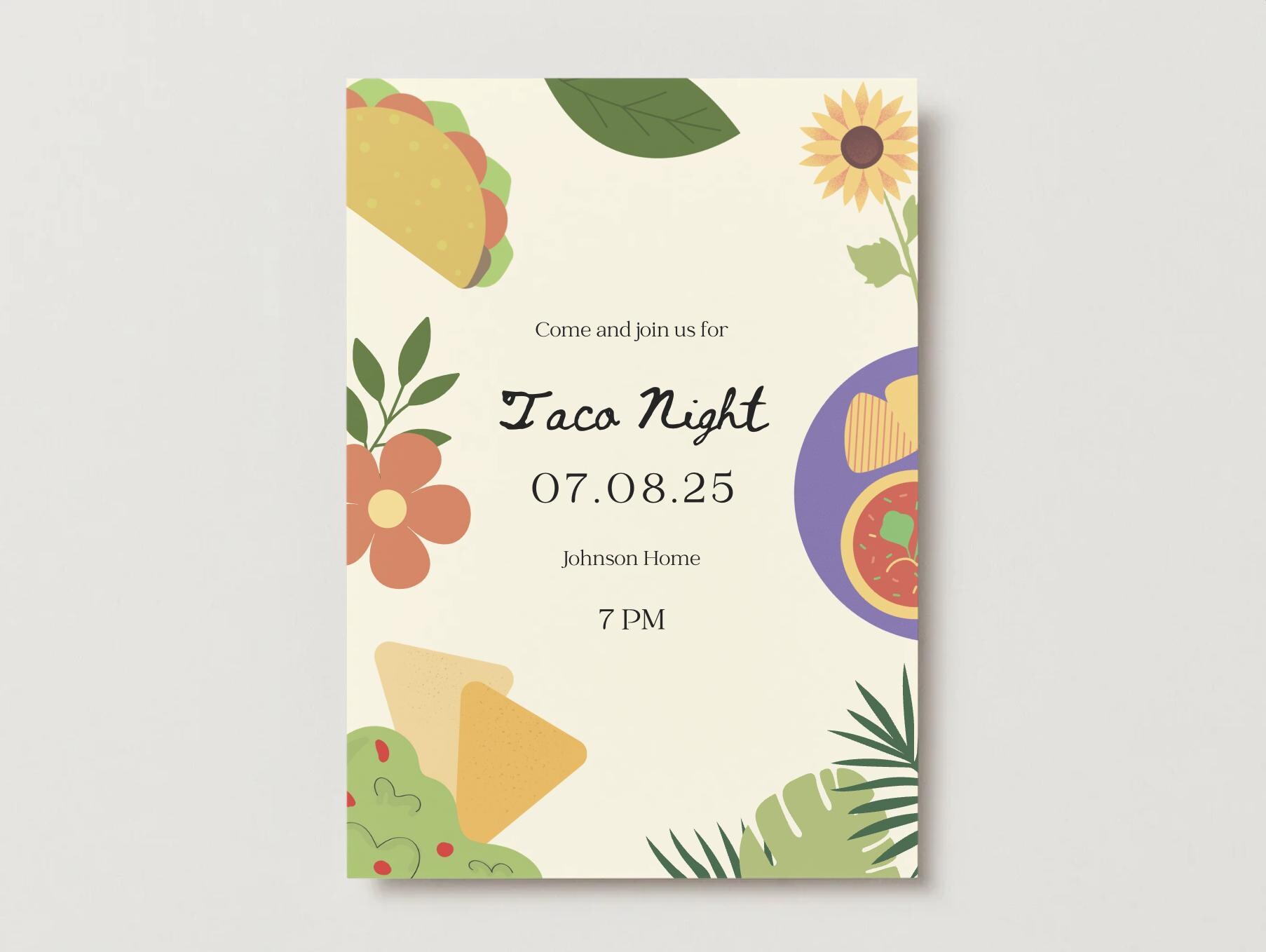 Editable Taco Night Invitation & Menu Template - Instant Download ...