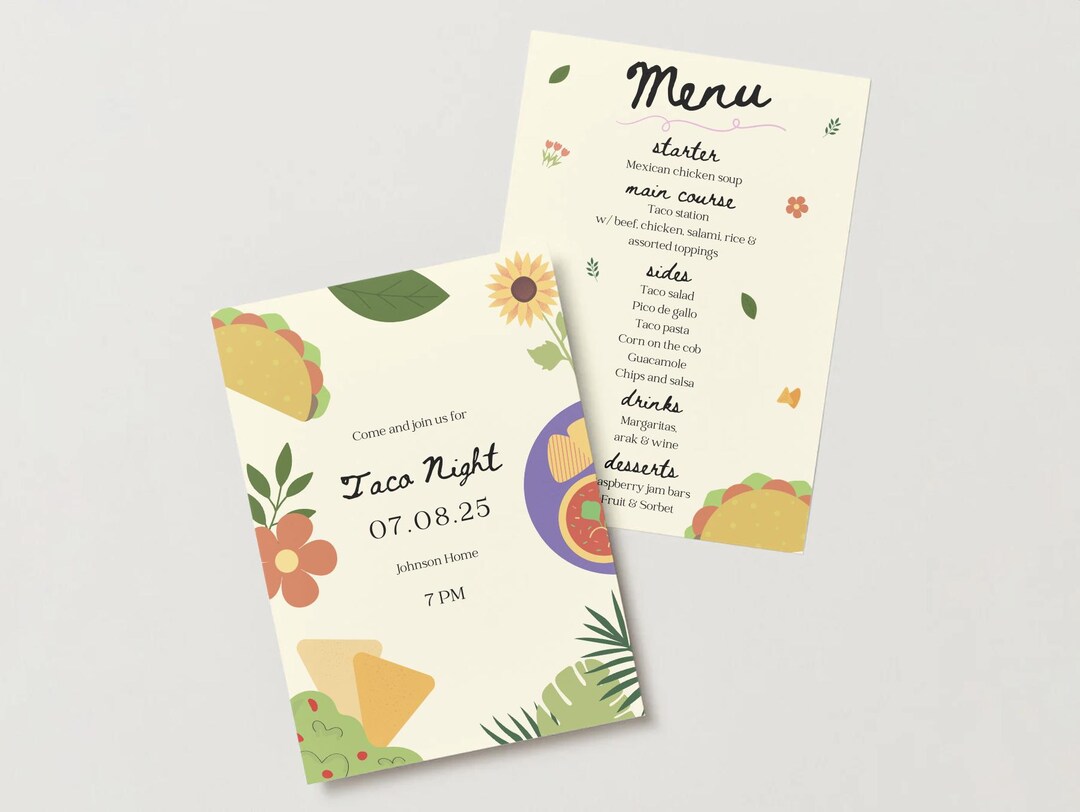 Editable Taco Night Invitation & Menu Template - Instant Download ...
