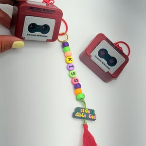 Retro Music Bag Charm – Mini Cassette Player Chain, Removable Tape, Fun ...