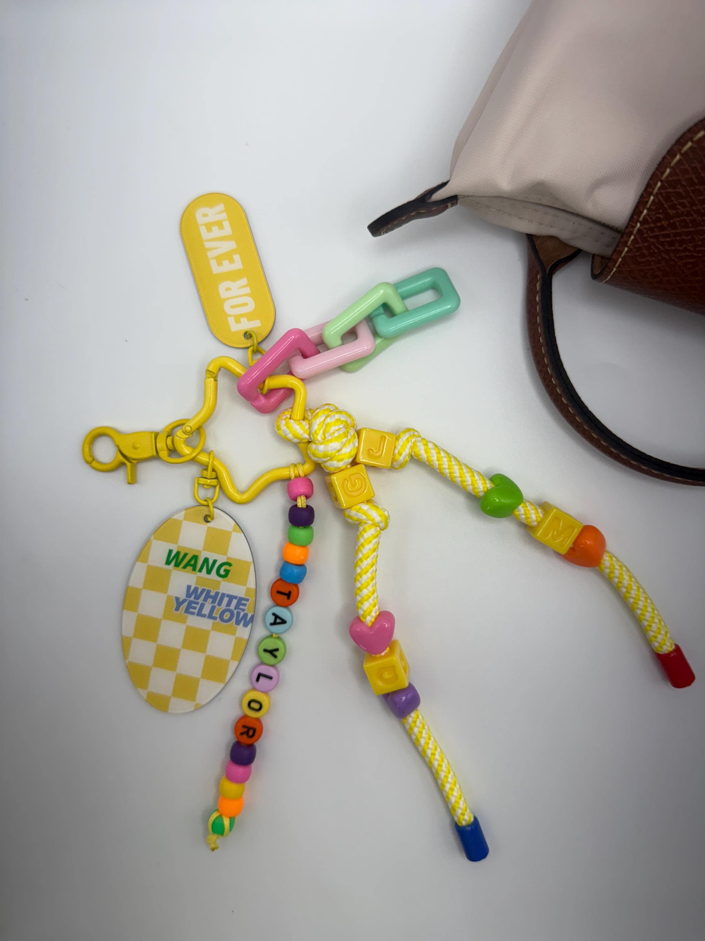 Personalized Colorful Rope Bag Charm – Name Beads & Cute Acrylic ...