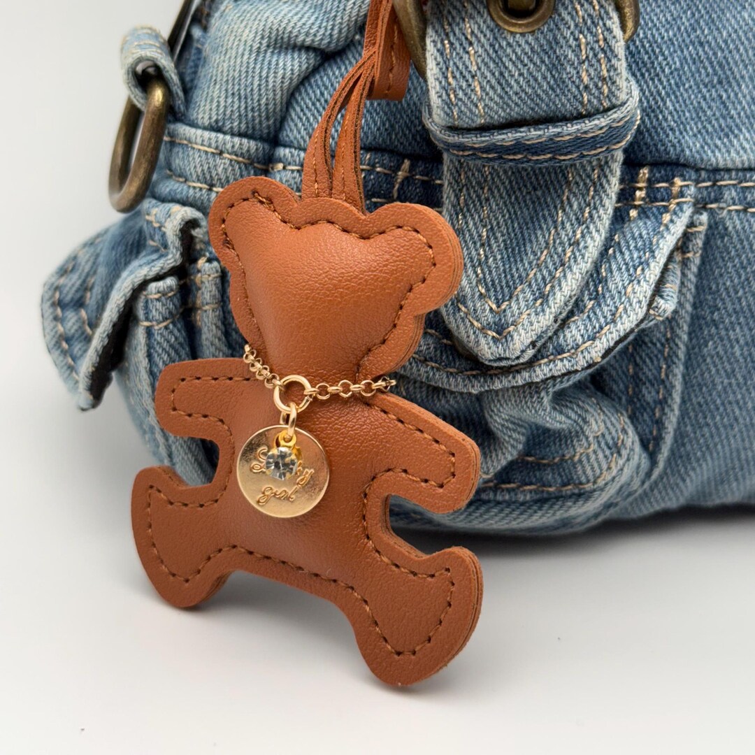 Teddy Bear Bag Charm – Faux Leather Bag Charm With Gold Pendant | Cute ...