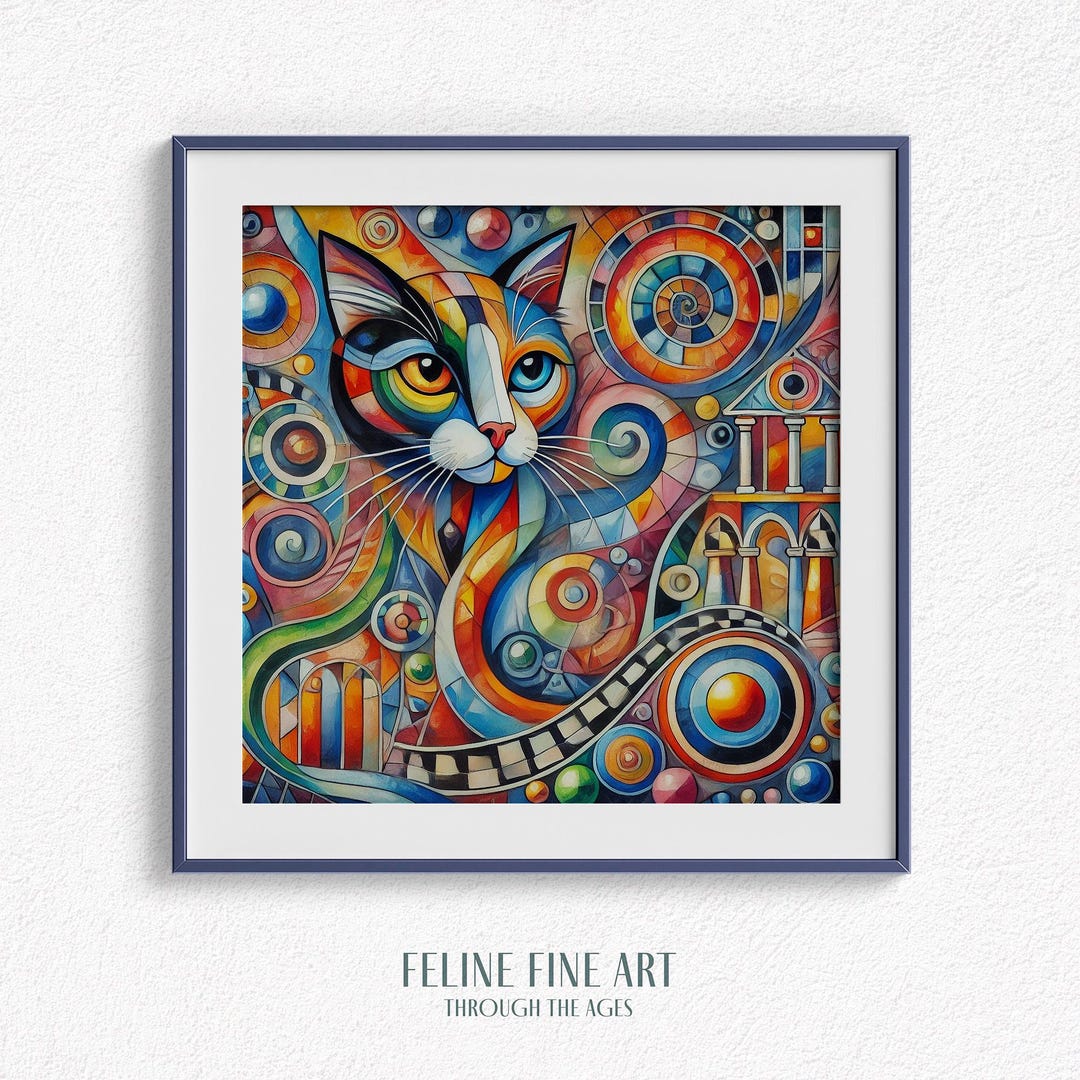 Modern Abstract Cat Wall Art Printable – Colorful Mid Century Spiral ...