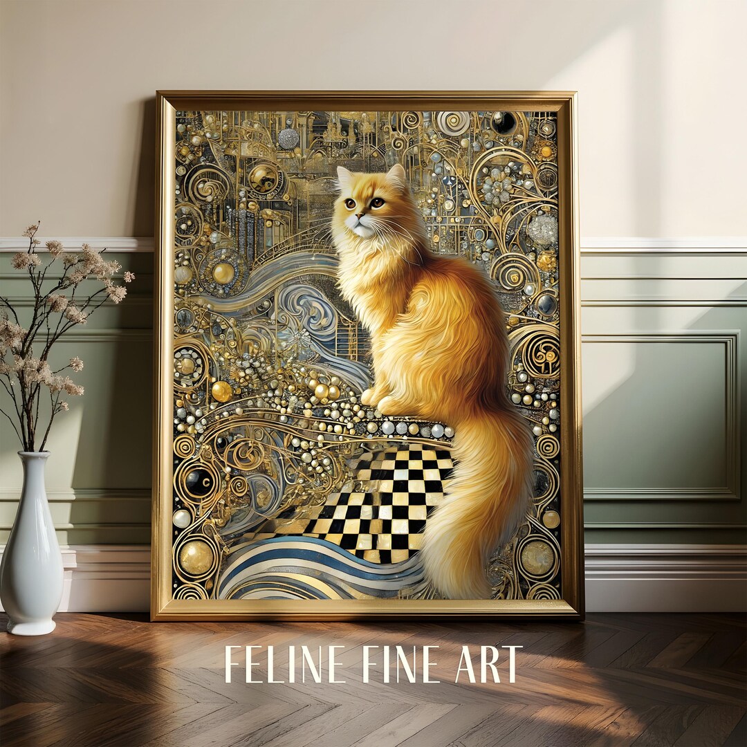 Persian Cat Wall Art | Golden Vienna Jugendstil Longhair Ginger Tabby ...
