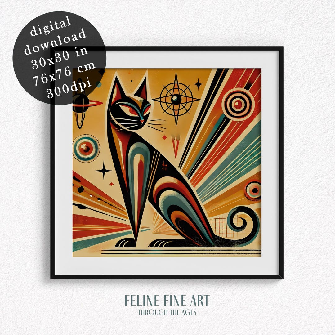 Mid-century Modern Atomic Cat Printable Wall Art – Space Age Abstract ...