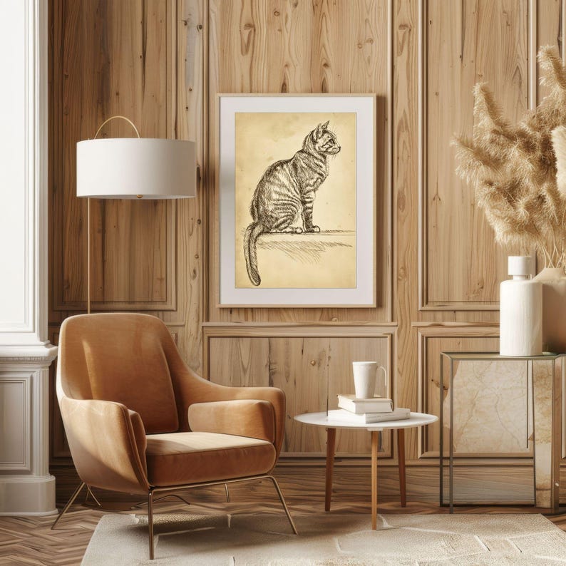 Vintage Cat Sketch – Tabby Cat Wall Art Print – Feline Ink Drawing in ...