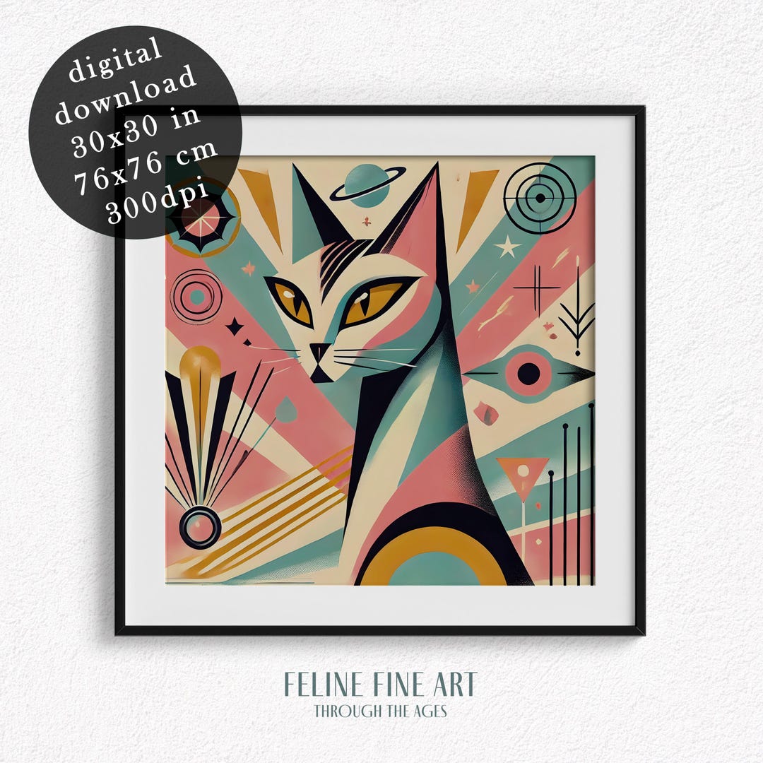 Mid-century Modern Atomic Cat Wall Art Printable – Retro Geometric ...