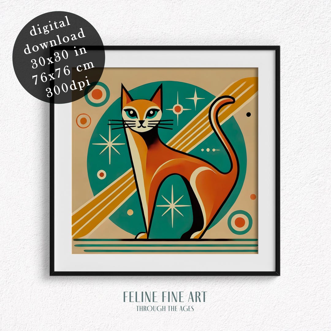 Mid-century Modern Atomic Cat Printable Wall Art – Retro Space Age ...