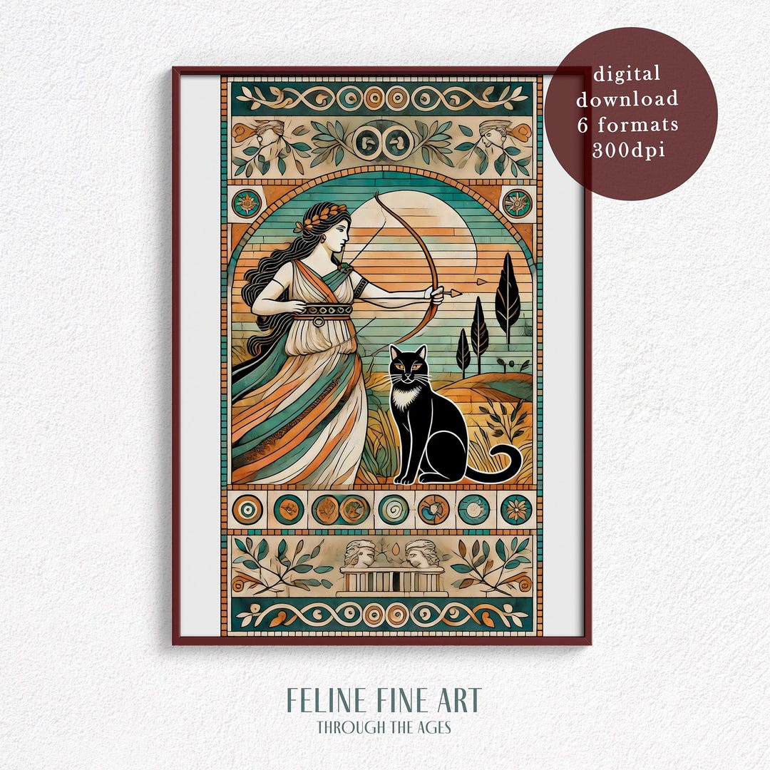 Roman Mosaic Cat Printable Wall Art – Ancient Tuxedo Cat, Mythological ...