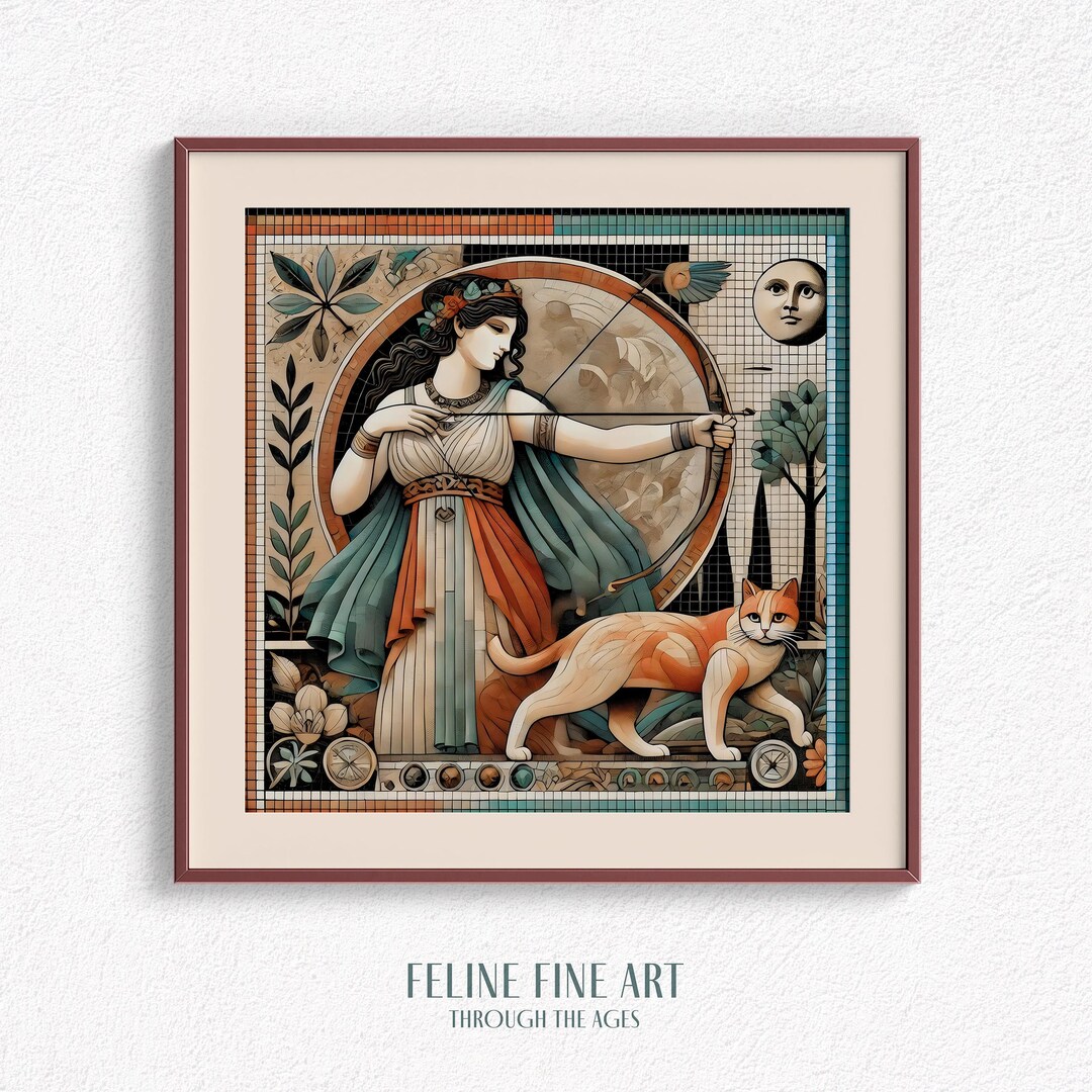 Roman Goddess Cat Art Print: Mosaic Style Ancient Rome (digital ...