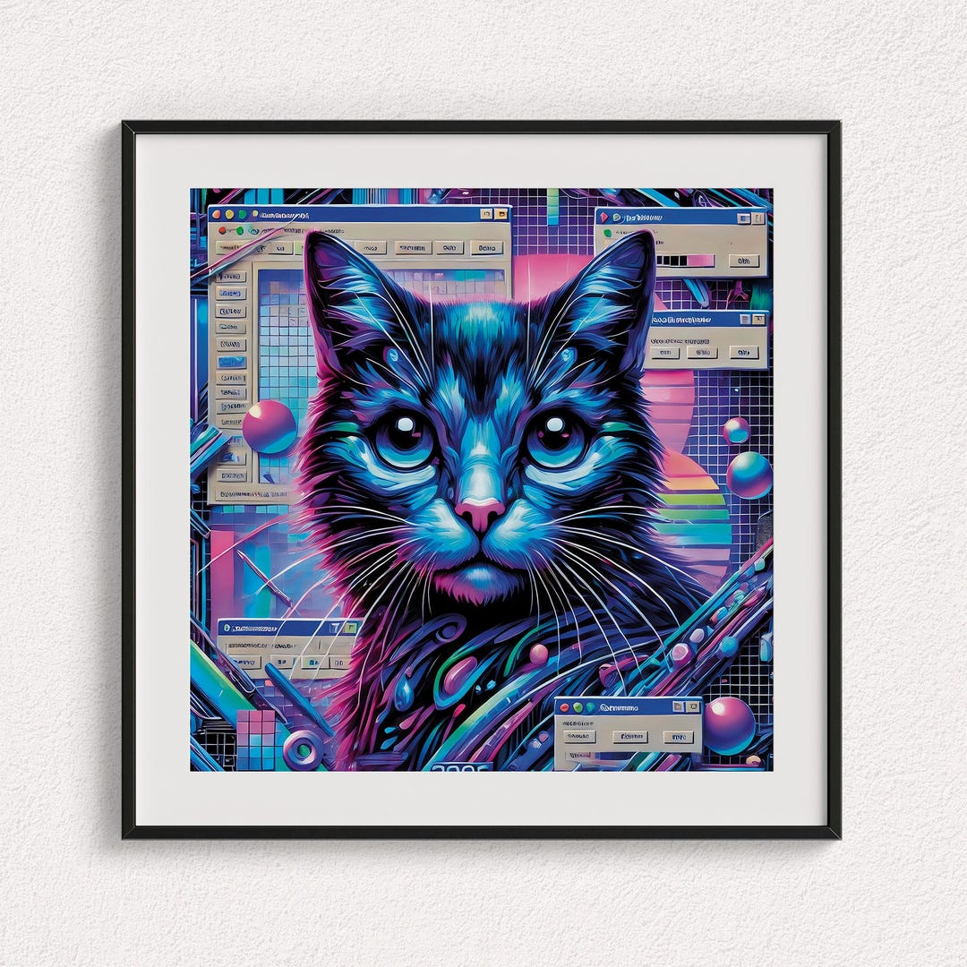 Y2K Aesthetic Cat Art – Vaporwave Pixel Print – 90s Cyber Nostalgia ...