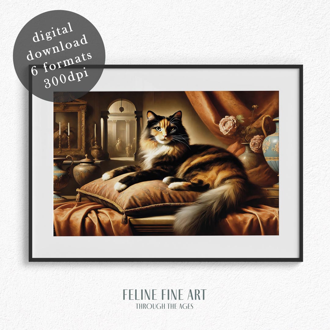 Renaissance Tortoise Shell Cat Printable Wall Art – Baroque Pet Decor ...