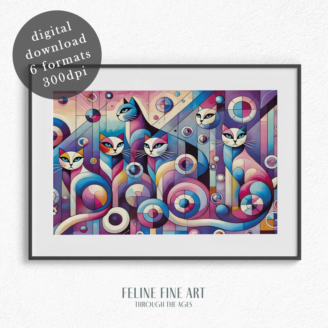 Abstract Expressionist Cat Printable Wall Art – Vibrant Pink and Purple ...