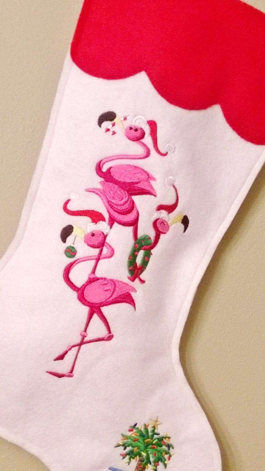 Flamingo Felt Christmas Stocking / Personalized Holiday/ - Etsy