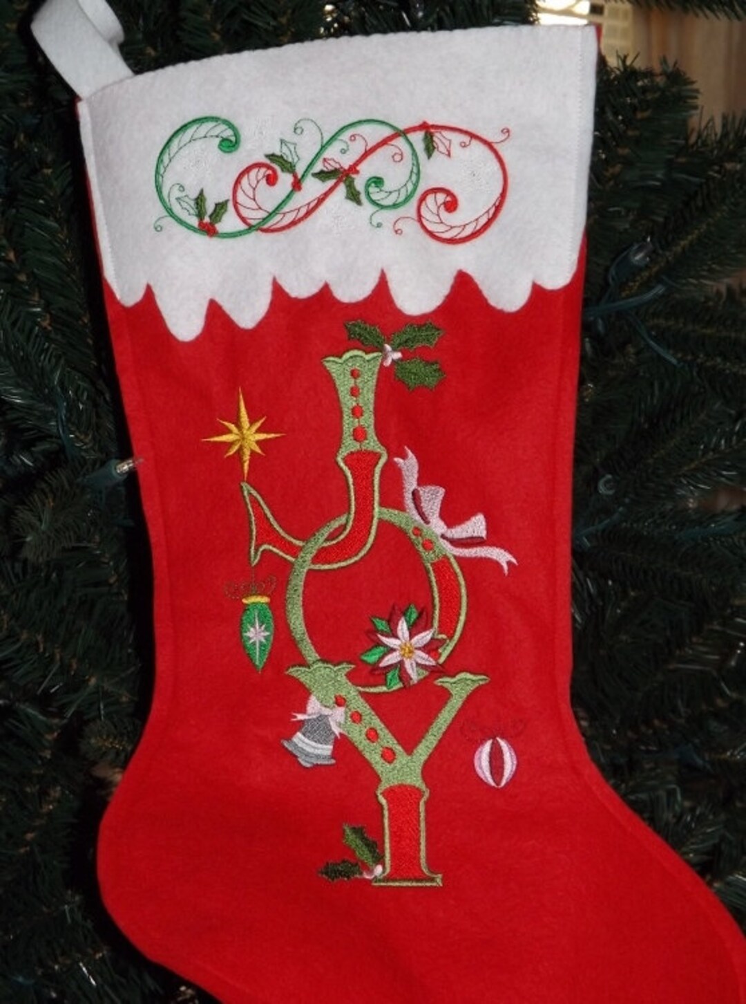 Joy Felt Christmas Stocking, Personalized Christmas Stocking - Etsy