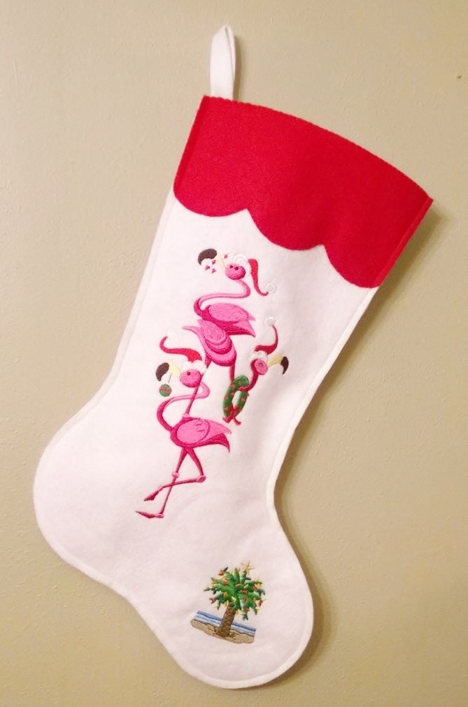 Flamingo Felt Christmas Stocking / Personalized Holiday/ - Etsy