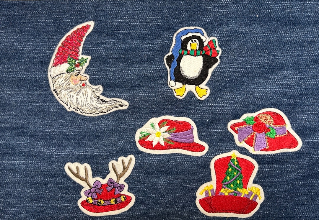 Christmas Iron on Patches, Santa Patch, Penguin Patch, Red Hat Patches ...