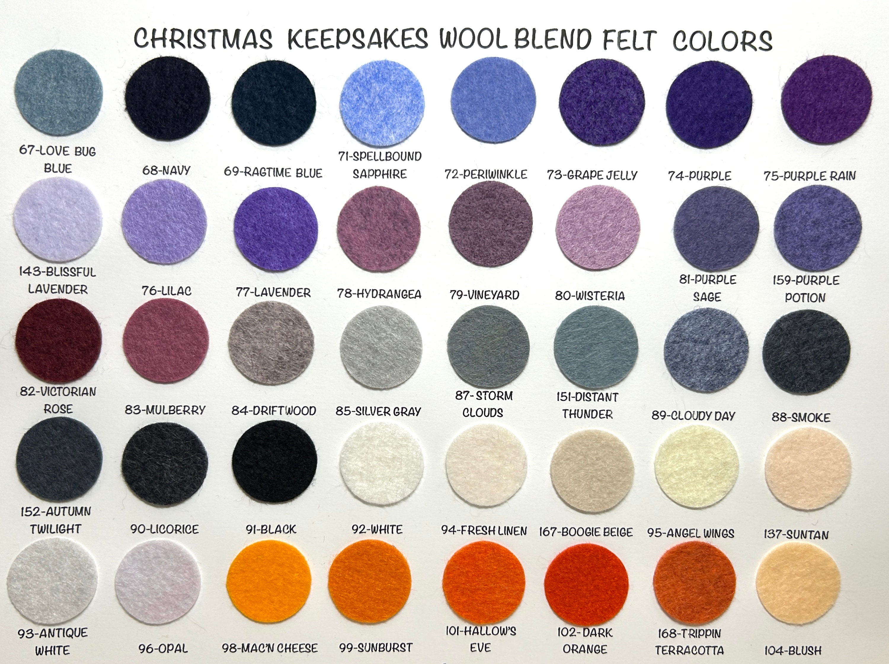 Wool Blend Felt Color Chart: 159 Colors, Sample Swatches - Etsy Australia