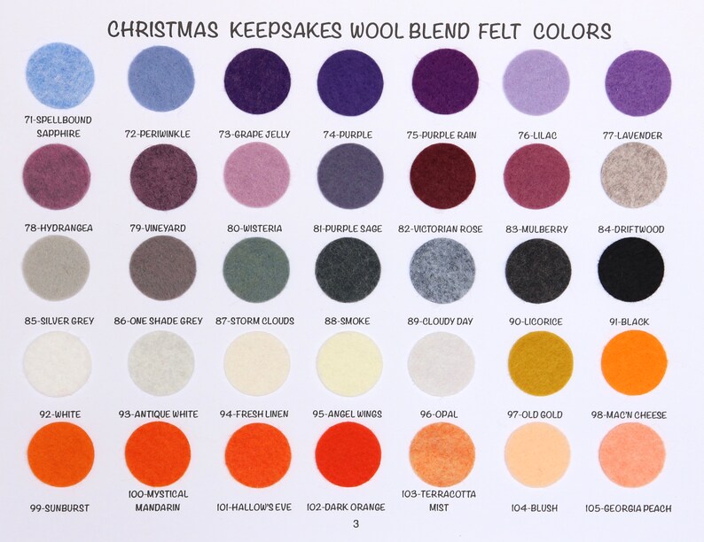 Wool Felt Sample Color Chart Wool Blend Felt Chart | Etsy